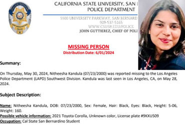 Another Indian student reported missing in California USA